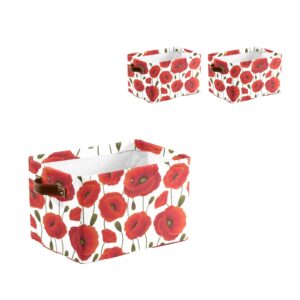 Red Poppy Flower Storage Bin Box with Handle Collapsible Closet Organizer Basket for Clothes Pets Toy Nursery