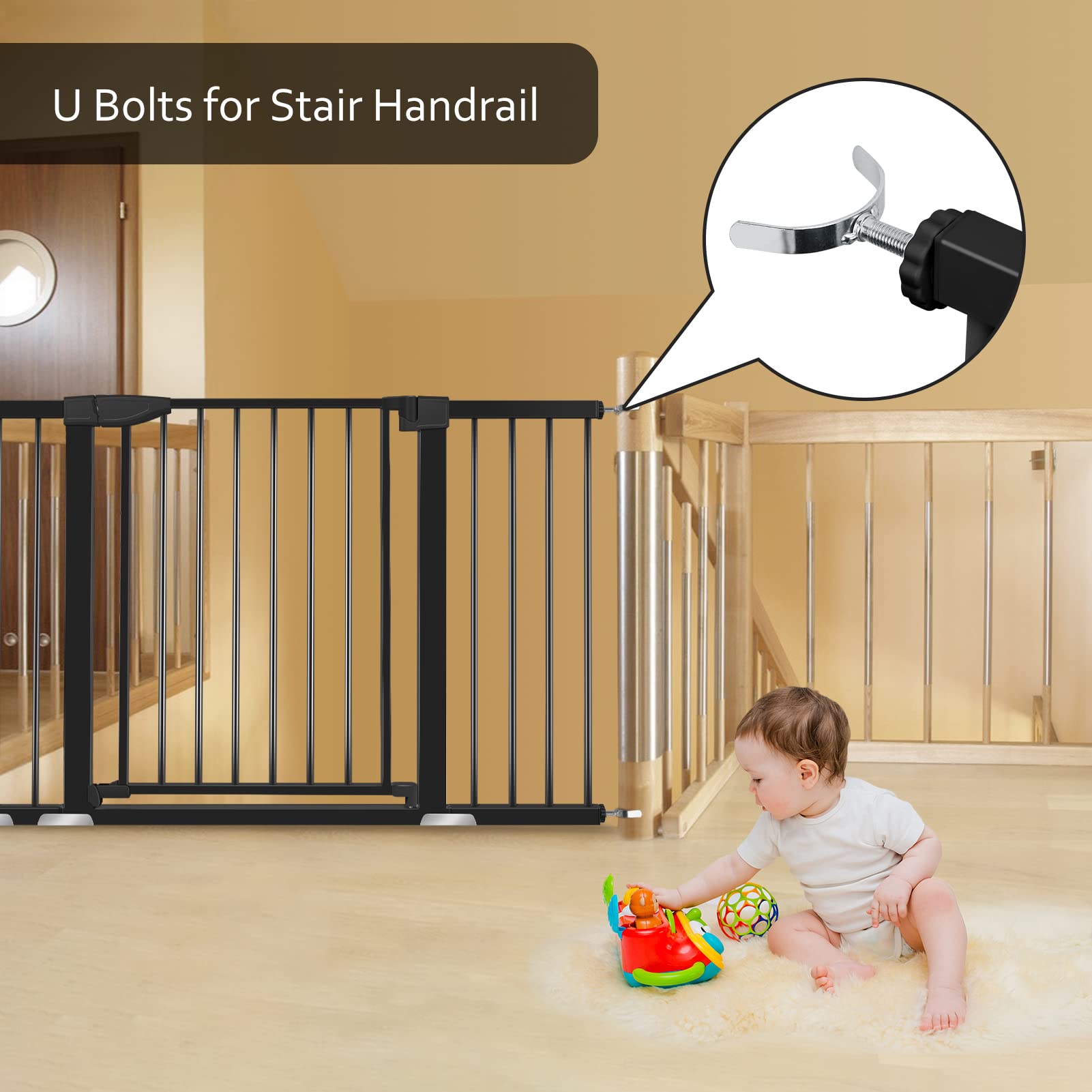 Derson 29.93"-51.5" Extra Wide Baby Gate for Stairs and Doorways, Auto-Close Safety Dog Gates for The House, Easy Walk Thru Baby Child Gate for Kids and Pets