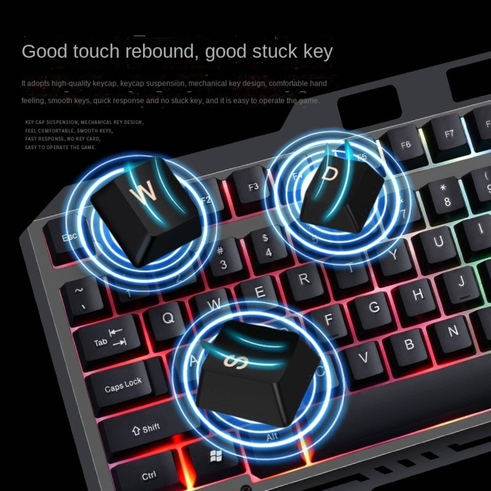 NC Backlit RGB Keyboard and Mouse Combination, Adjustable Breathing Light, Wired Gaming Keyboard, Wrist Rest Keyboard, Adjustable DPI Gaming Mouse, Suitable for Mac, PC and Laptop Gamers (Black)