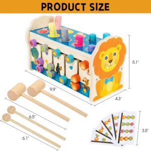 WEMMICKS Wooden Montessori Toy for 2 3 4 Year Old Boys, Hammering Pounding Bench Toy with Xylophone, Animal Sorting Maze and Whack A Mole Game, Baby Early Sensory Developmenta Toy for Toddlers