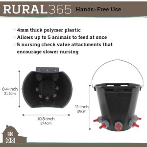 Rural365 Lamb Feeder Bucket - 8L Livestock Bucket with 5 Teat Animal Feeding Nipples Milk Feed for Calf Sheep and Goat