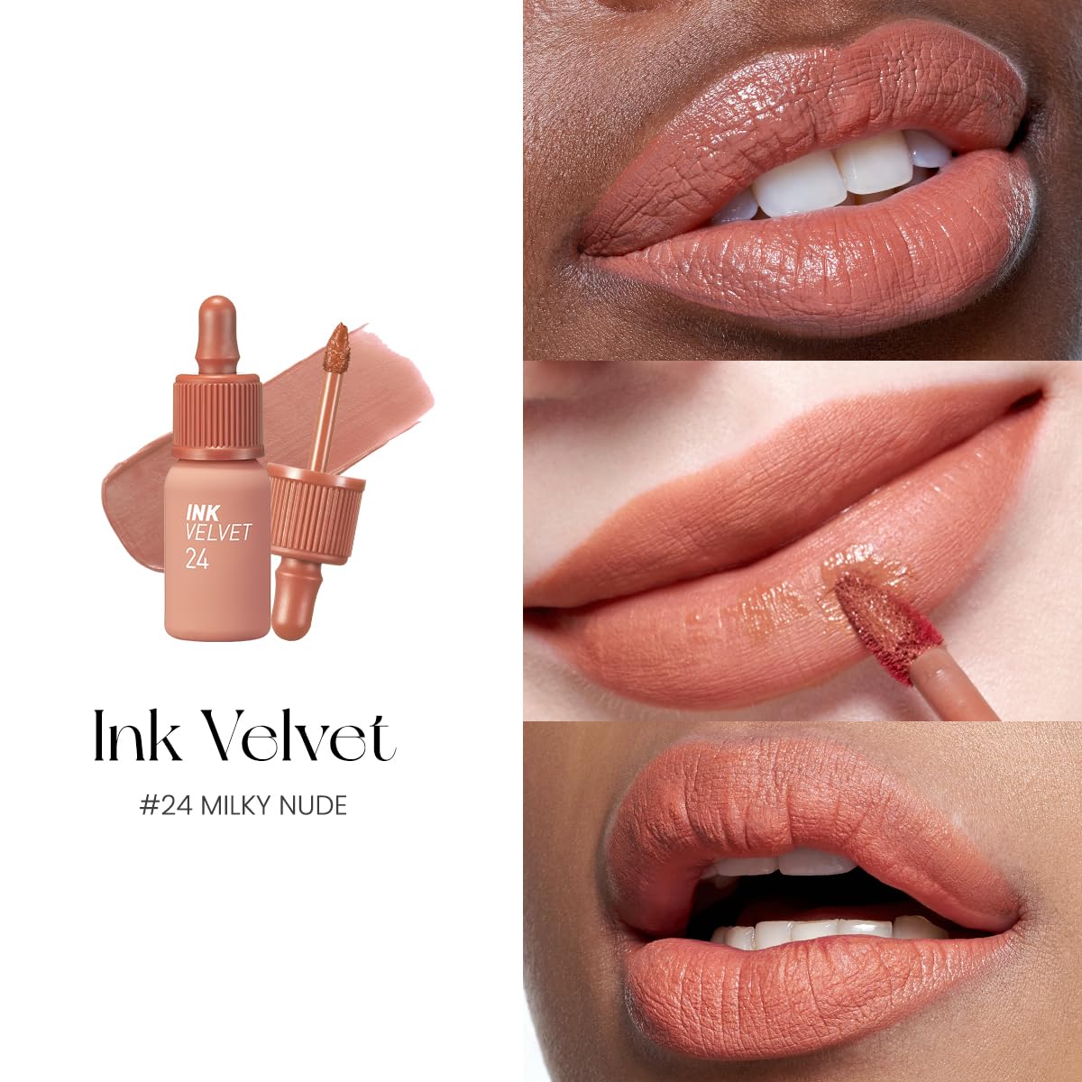 Peripera Ink the Velvet Lip Tint - High Pigment Color, Longwear, Weightless, Not Animal Tested, Gluten-Free, Paraben-Free (024 MILKY NUDE)