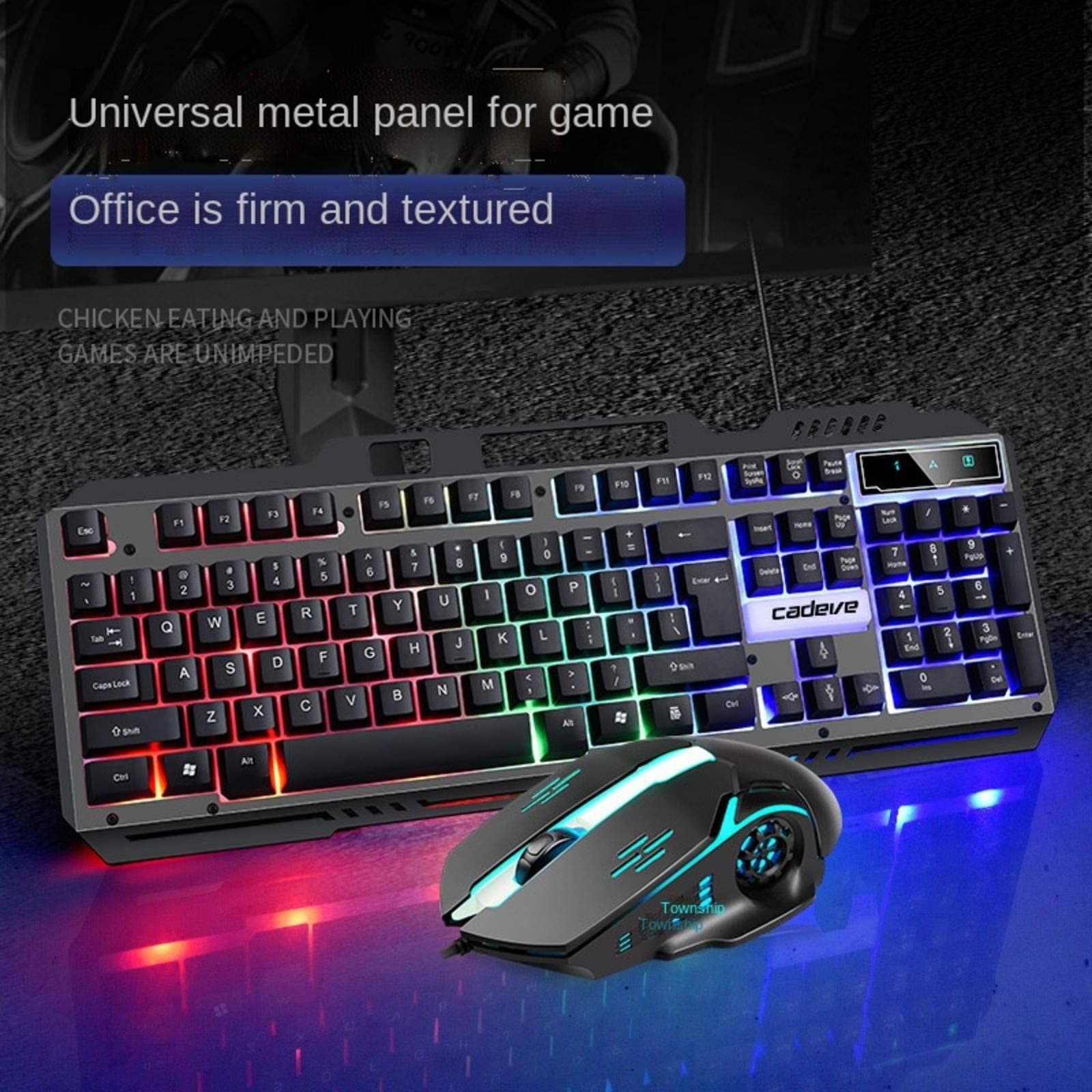 NC Backlit RGB Keyboard and Mouse Combination, Adjustable Breathing Light, Wired Gaming Keyboard, Wrist Rest Keyboard, Adjustable DPI Gaming Mouse, Suitable for Mac, PC and Laptop Gamers (Black)