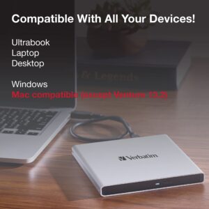 Verbatim External CD DVD Blu-ray Writer USB 3.0 M-Disc Ready - Movie playback requires playback software (not included)