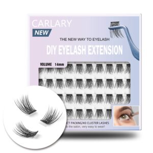 carlary lash clusters, diy eyelash extension, 40 mini glue bonded clusters individual lashes, wispy fluffy reusable artificial natural look, c curl lashes pack (volume-14mm)