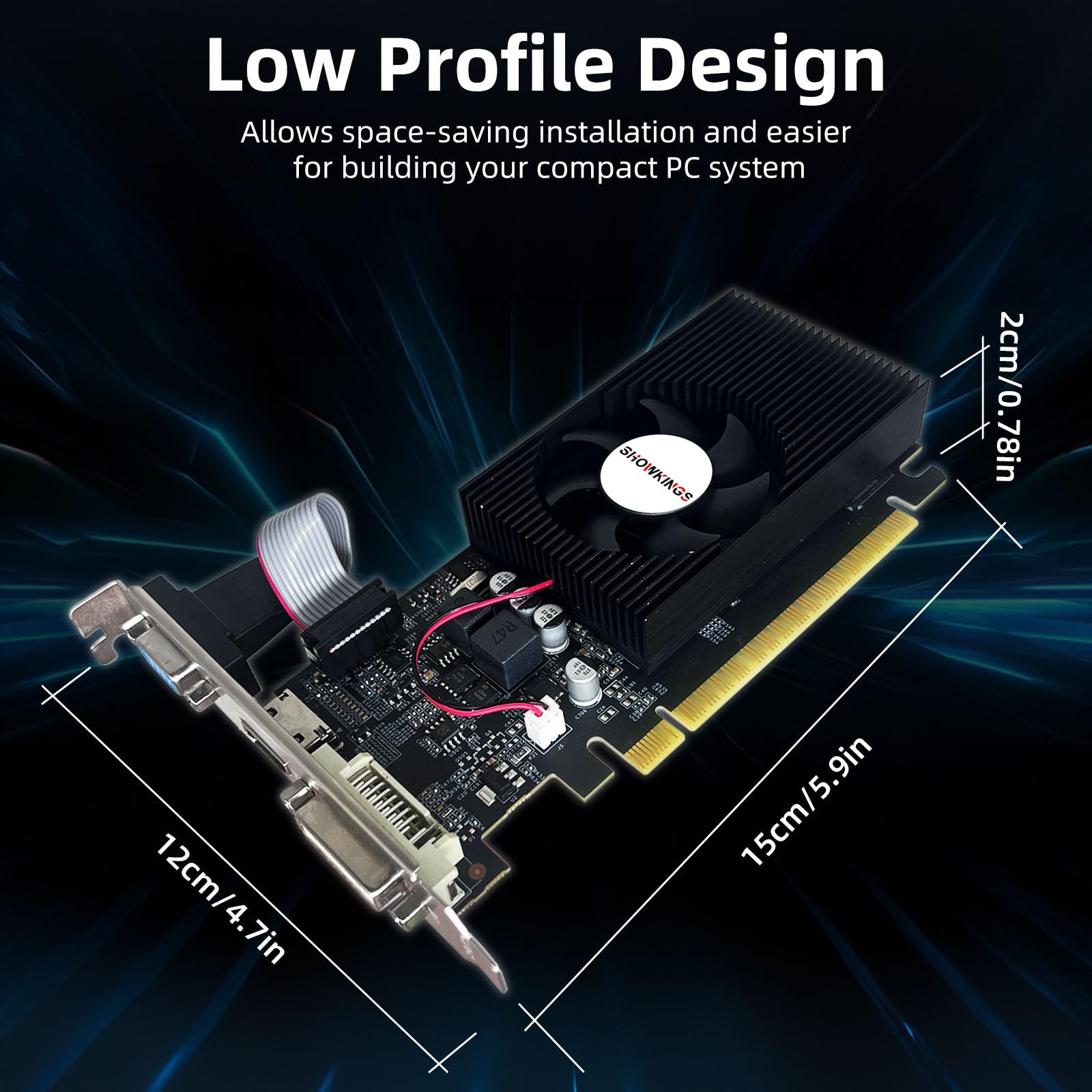 SHOWKINGS GeForce GT 730 4GB Graphics Card, 128Bit GDDR3 PCIe x16 Low Profile Computer GPU for Working, HDMI VGA DVI Output Desktop Gaming Video Card Support Win11 2K with Bracket