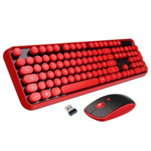 2.4ghz wireless typewriter keyboard with 104 cute retro round keys, letton full size wireless keyboard and mouse combo with 3 dpi for computer mac pc laptop-black/red