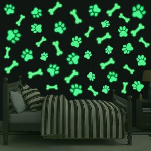 marsway cute paw decal night glow in the dark creative luminous decorative stickers kids room wall decor (paw print + bone)