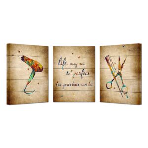 kreative arts canvas set of 3 ready to hang beauty salon canvas wall art haircut tools with quotes painting fashion pcitures for hair barbershop hair salon