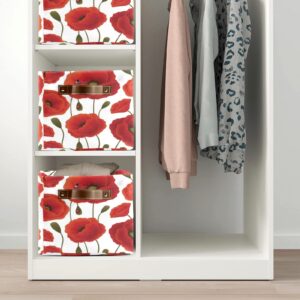 Red Poppy Flower Storage Bin Box with Handle Collapsible Closet Organizer Basket for Clothes Pets Toy Nursery