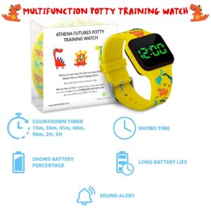 ATHENA FUTURES Potty Training Count Down Timer Watch - Dinosaur Yellow and Potty Training Chart for Toddlers Magnetic Reuseable - Dinosaur Design