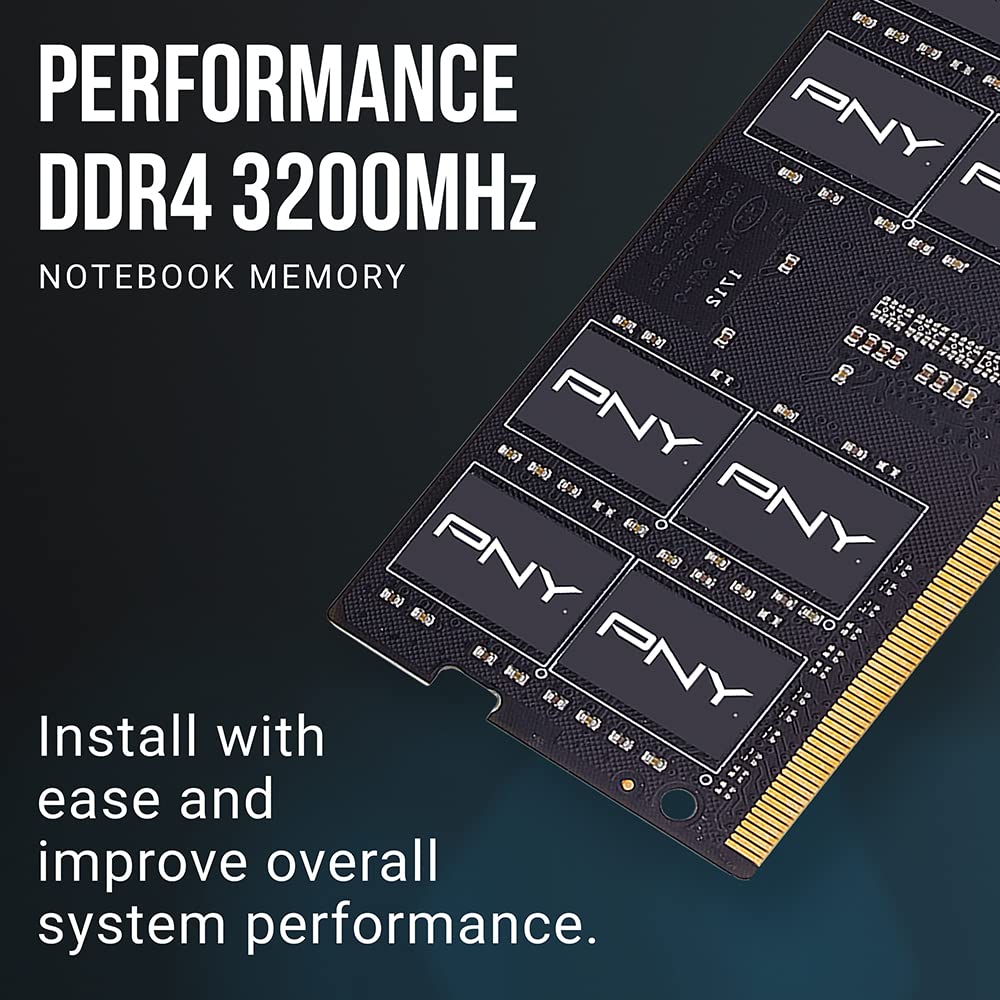 PNY Performance 16GB DDR4 DRAM 3200MHz (PC4-25600) CL22 (Compatible with 2933MHz, 2666MHz, 2400MHz or 2133MHz) 1.2V Notebook/Laptop (SODIMM) Computer Memory Kit – MN16GSD43200-TB