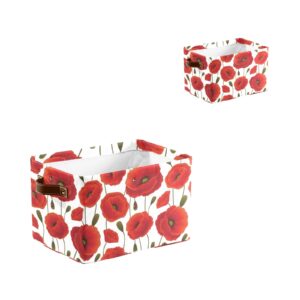 Red Poppy Flower Storage Bin Box with Handle Collapsible Closet Organizer Basket for Clothes Pets Toy Nursery