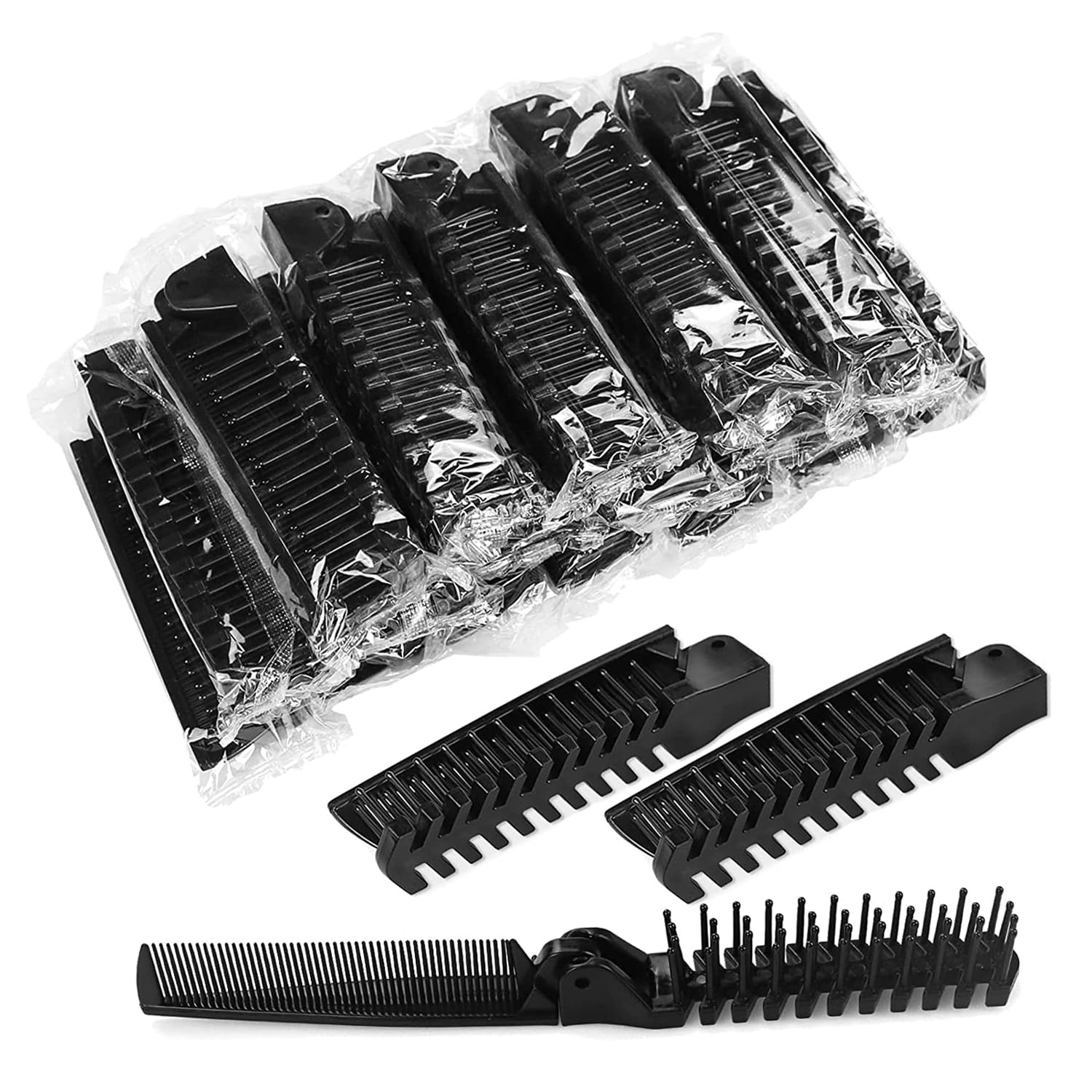 Foldable Combs in Bulk Individually Wrapped, Travel Pocket Hair Comb, Folding Hair Brush Double Headed, Brush Comb Styling Tool for Men Women Combs, Black (One Size, 20, Count)