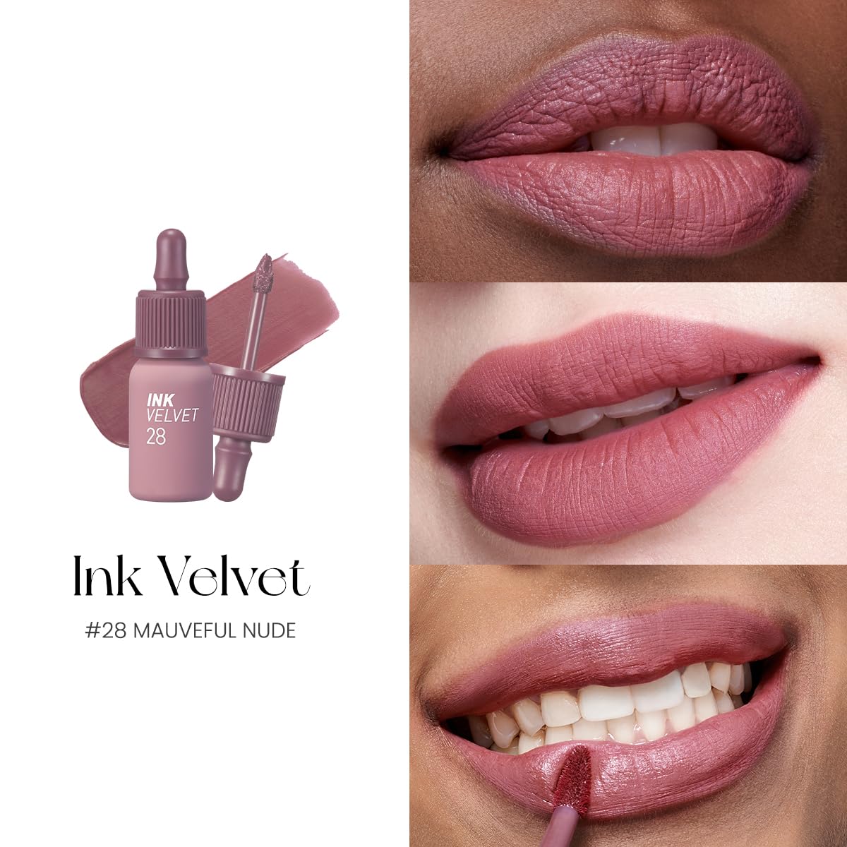 Peripera Ink the Velvet Lip Tint - High Pigment Color, Longwear, Weightless, Not Animal Tested, Gluten-Free, Paraben-Free (028 MAUVEFUL NUDE)