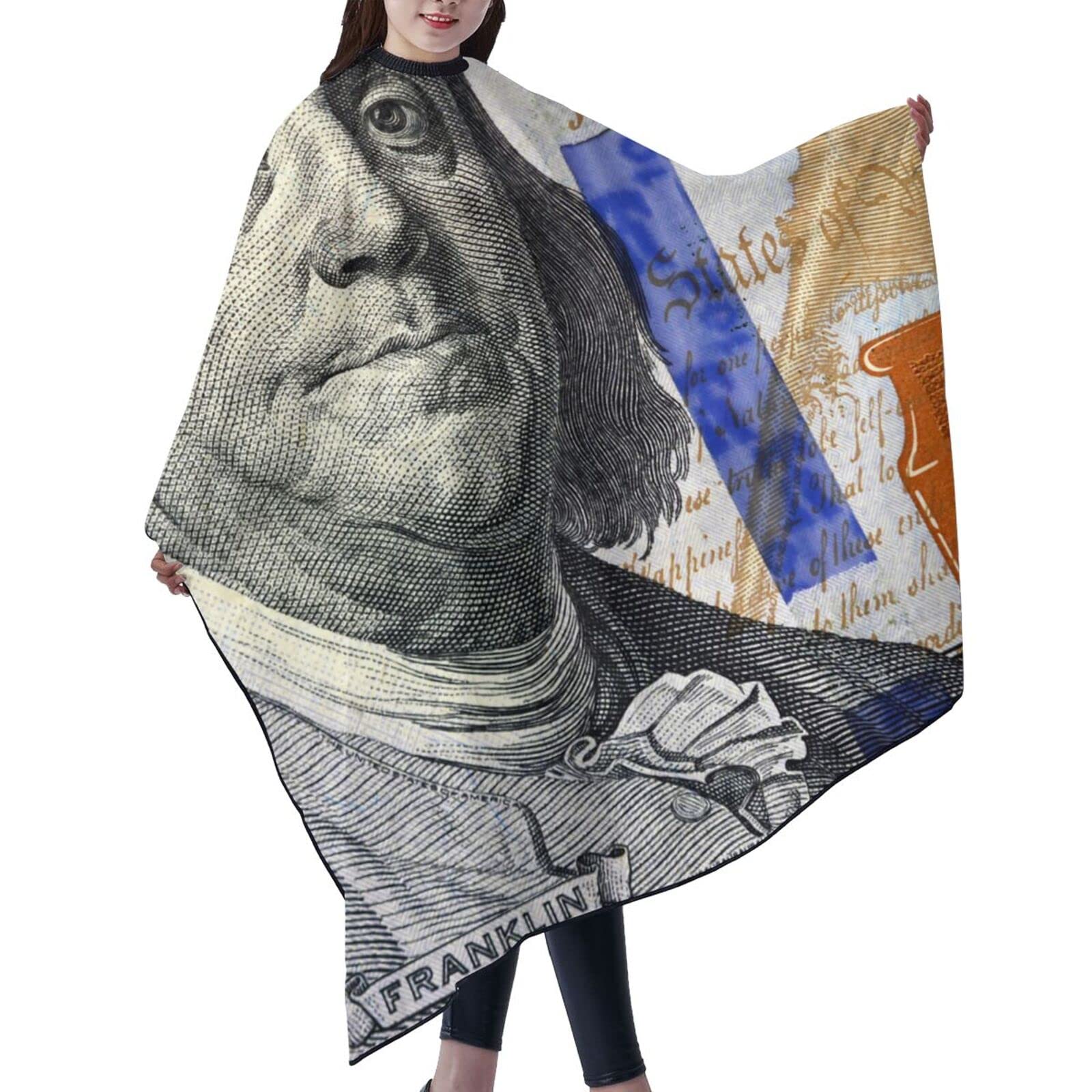 ONE TO PROMISE Dollars Bill Cash Barber Cape Usa One Hundred Dollars Bill Hair Cut Salon Cape,Hair Stylist Hairdresser Styling Cape,Waterproof Haircut Apron Cover Up For Adults,55"X66"