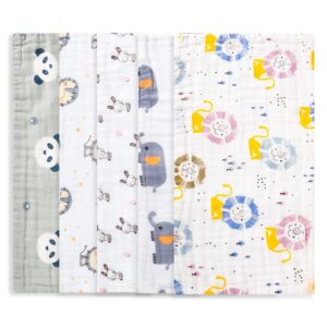 knovotch 5 pack muslin burp cloths 6 layers super absorbent baby burping cloths sets for unisex 20 by 10 inches burp rags 100% organic cotton