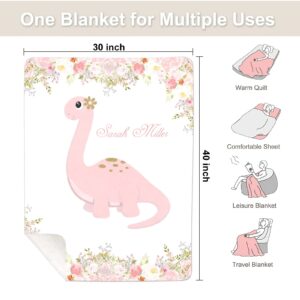 NZOOHY Pink Floral Girl Dinosaur Baby Blanket Personalized Girl Boy Soft Warm Newborn Throw Naps Swaddle Custom Blanket 30X40 in