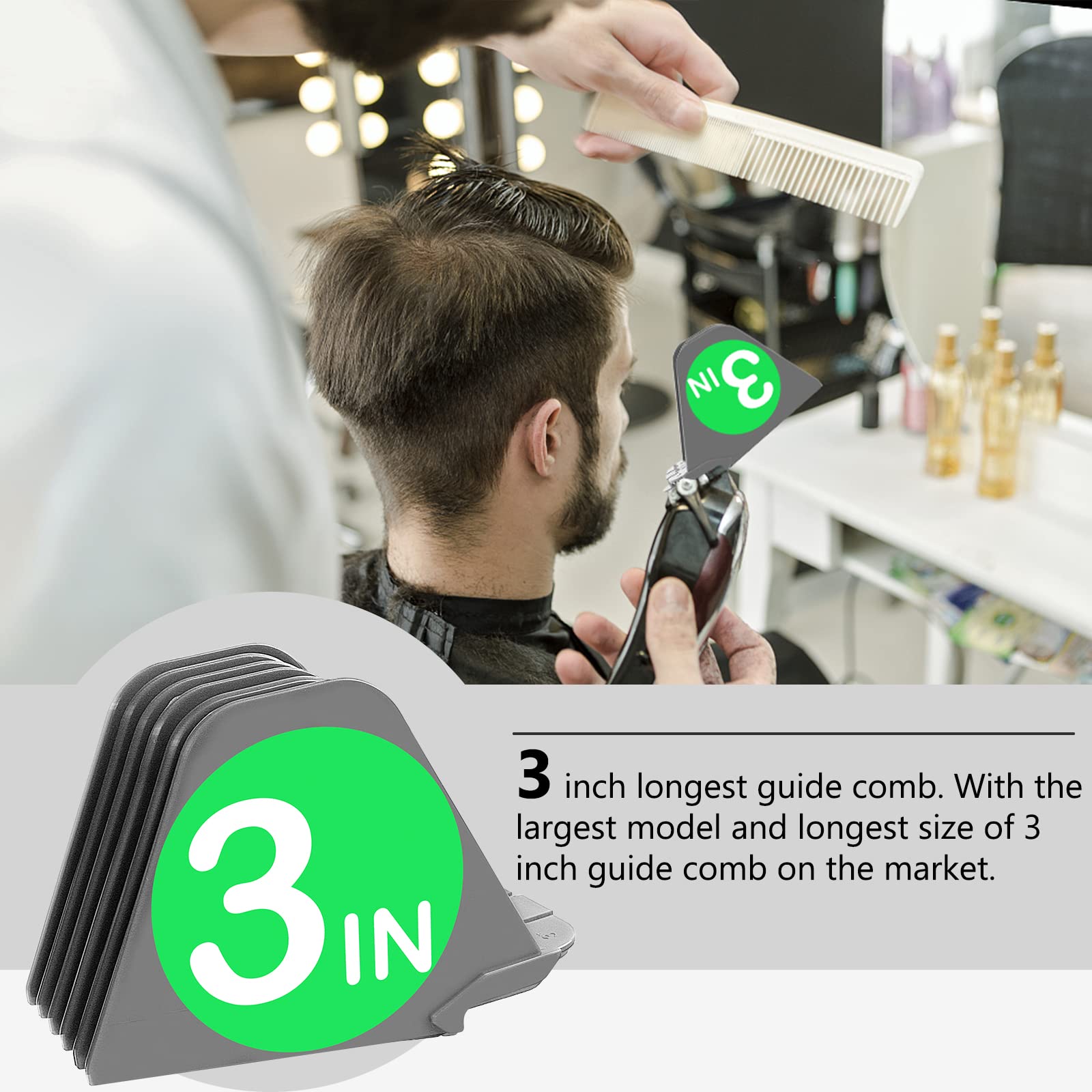 3 Inch Large Clipper Guards, XL Clipper Guards with 8 Cutting Lengths from 3in & 2.75in & 2.5in & 2.25in & 2in & 1.75in & 1.5in & 1.25in Fits Most Wahl Full Size Hair Clippers (8pcs Gray 3 Inch)