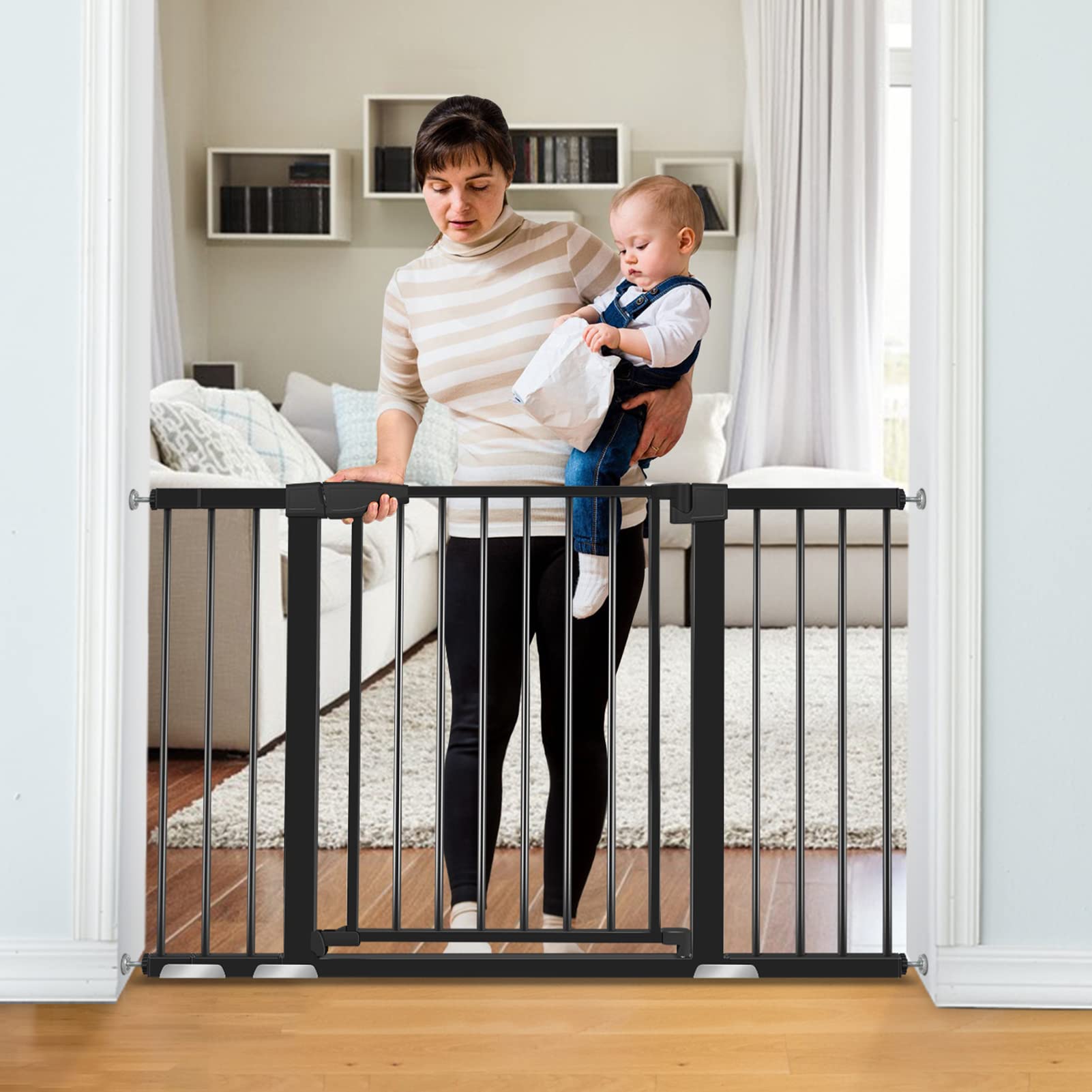 Derson 29.93"-51.5" Extra Wide Baby Gate for Stairs and Doorways, Auto-Close Safety Dog Gates for The House, Easy Walk Thru Baby Child Gate for Kids and Pets