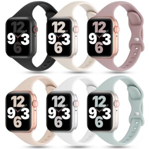 6 pack thin bands compatible with apple watch band 38mm 40mm 41mm 42mm 44mm 45mm 46mm 49mm women men, sport silicone strap slim wristband for iwatch series 10 9 8 se 7 6 5 4 3 2 1 ultra