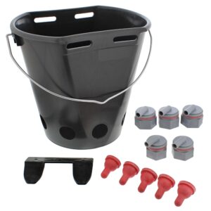 Rural365 Lamb Feeder Bucket - 8L Livestock Bucket with 5 Teat Animal Feeding Nipples Milk Feed for Calf Sheep and Goat