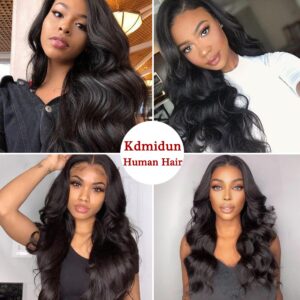 Kdmidun Body Wave Bundles with Closure Human Hair (14 16 18+12) 100% Unprocessed Brazilian Body Wave Human Hair Bundles with 4x4 Lace Closure Free Part Natural Color (Bundles with Closure)