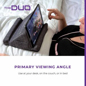 THE DUO Multi-Angle Viewing Stand for iPad, Tablet, Phone - Pillow Tablet Stand with Side Pockets - Portable Tablet Holder for Travel and Work from Home - Grey, 10 x 10 x 6.75 inches