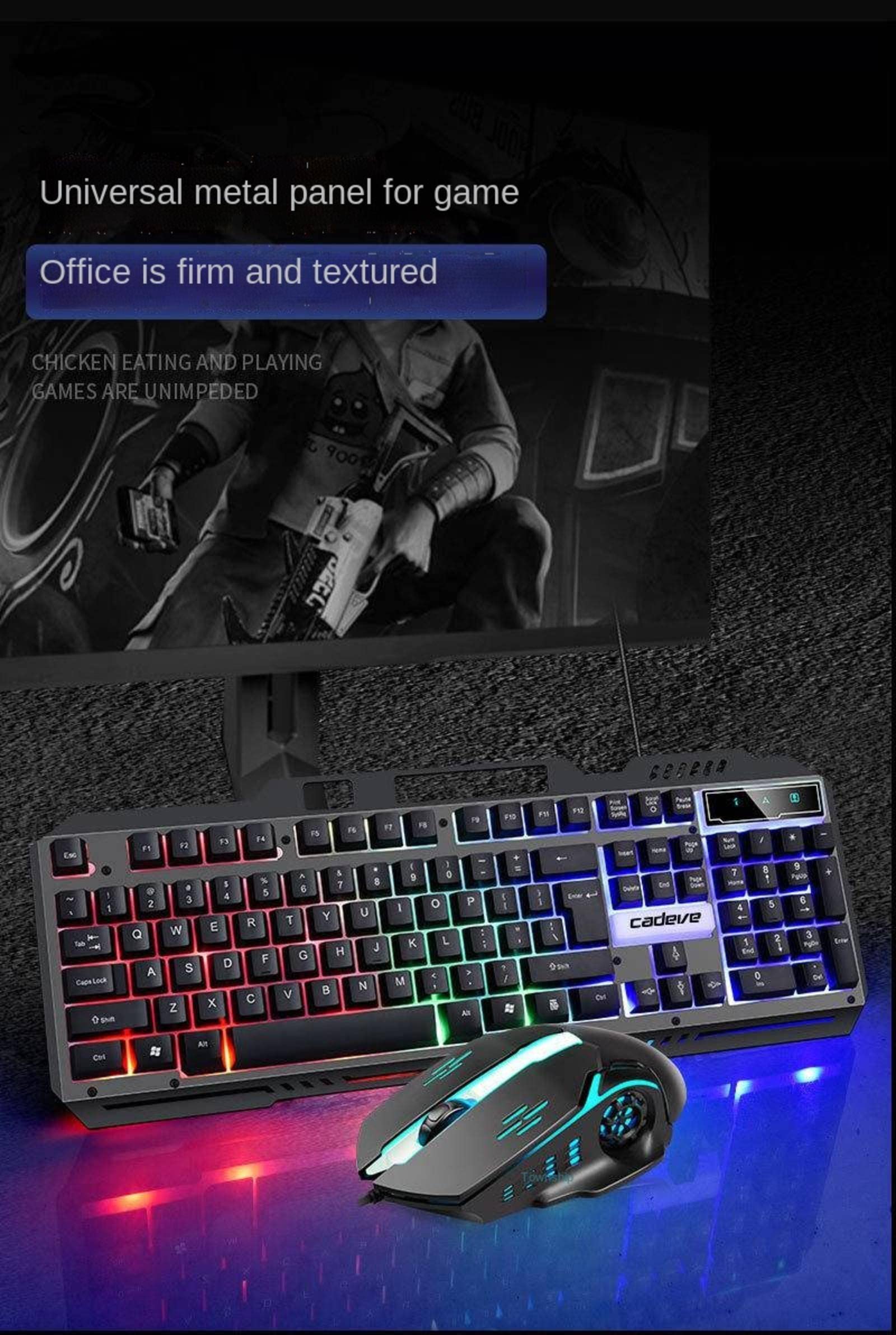 NC Backlit RGB Keyboard and Mouse Combination, Adjustable Breathing Light, Wired Gaming Keyboard, Wrist Rest Keyboard, Adjustable DPI Gaming Mouse, Suitable for Mac, PC and Laptop Gamers (Black)