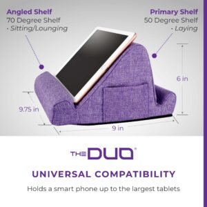 THE DUO Multi-Angle Viewing Stand for iPad, Tablet, Phone - Pillow Tablet Stand with Side Pockets - Portable Tablet Holder for Travel and Work from Home - Grey, 10 x 10 x 6.75 inches