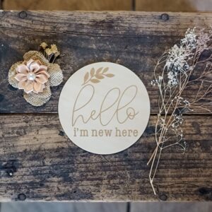 amos and sawyer "hello i'm new here" wooden birth announcement sign, newborn photo prop