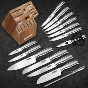 Knife Sets for Kitchen with Block, 15 Pieces Kitchen Knife Set, German Stainless Steel Knives Set for Kitchen, Dishwasher Safe Knife Block Set, Knife Set with Sharpener, Professional Chef Knife