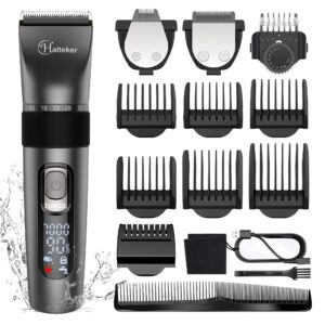 hatteker adjustable beard trimmer hair cutting kit hair clippers for men cordless waterproof three-speeds/15-pieces hair trimmer usb rechargeable