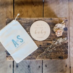 AMOS and SAWYER"We're Having a Baby Wood Birth Announcement Sign, Newborn Photo Prop