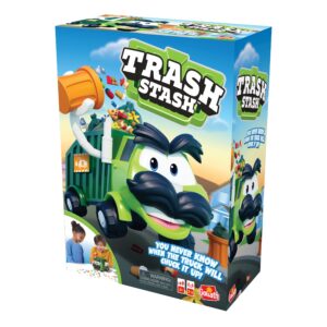 Goliath Trash Stash Game - Fill Trashcan, Watch It Dump Into Garbage Truck Or Truck Chucks It Up - No Reading Required, Ages 4 and Up, 2-4 Players , Green