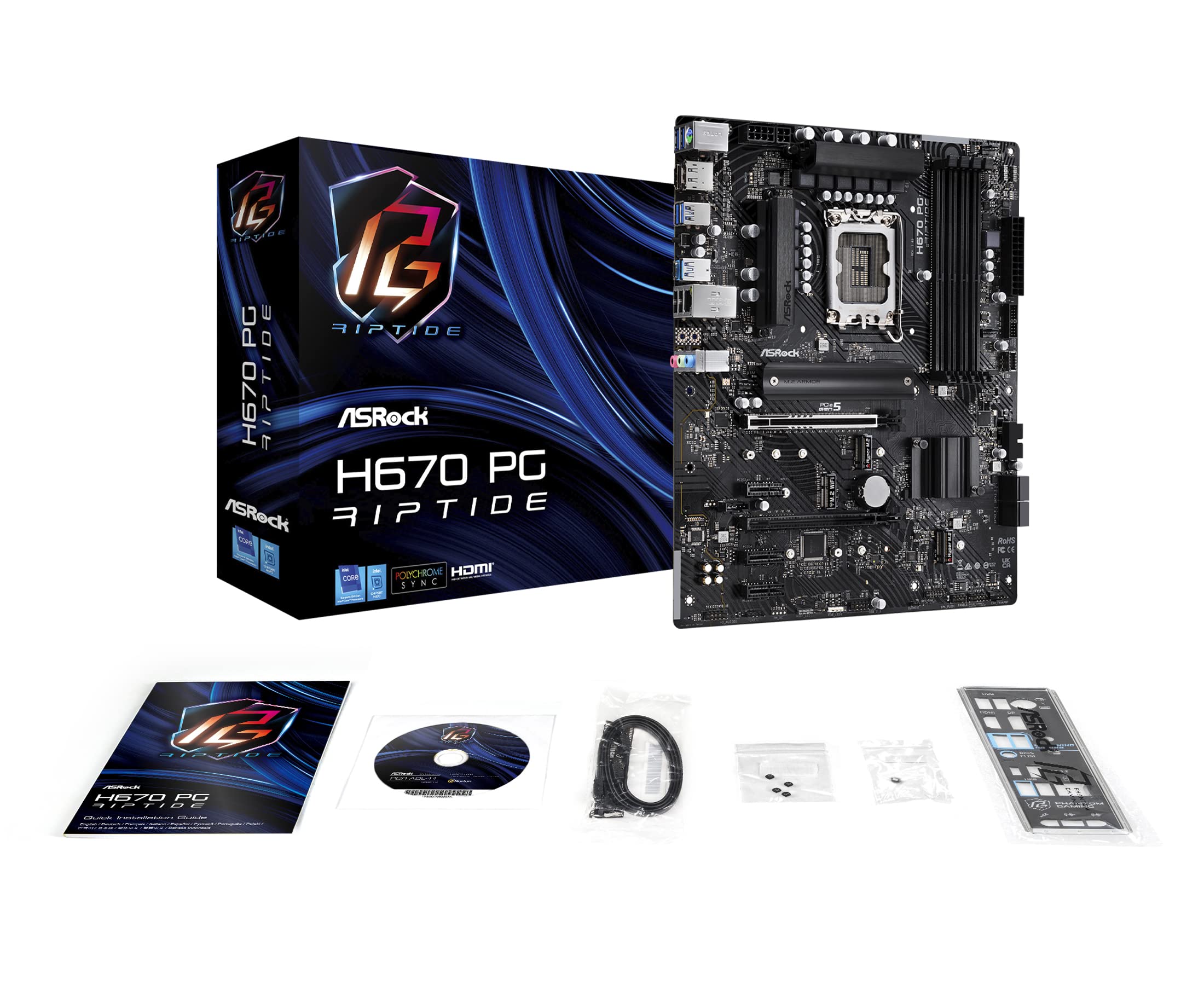 ASRock Motherboard H670 PG Riptide Intel H670 Series CPU (LGA1700) Compatible H670 ATX Motherboard