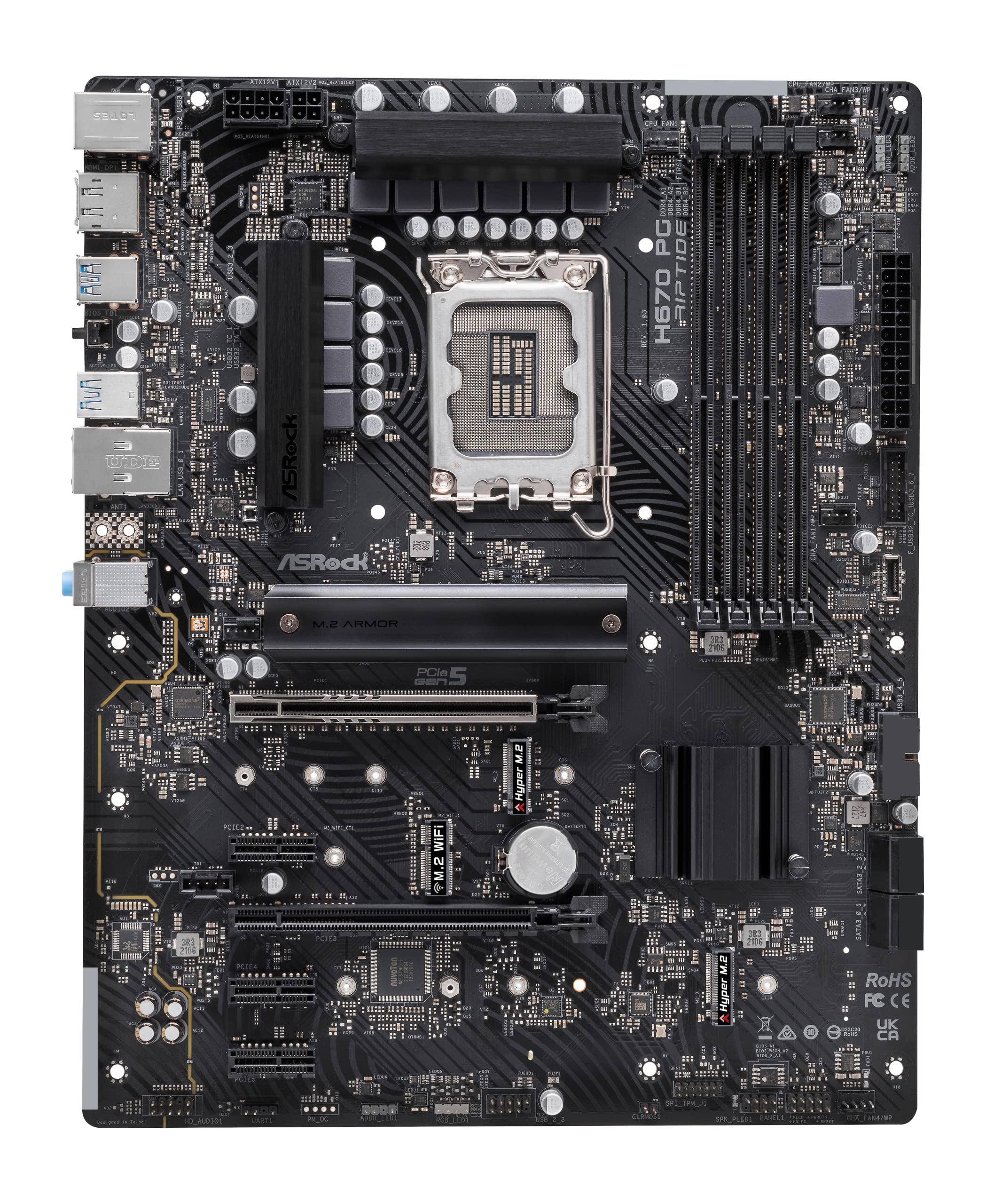 ASRock Motherboard H670 PG Riptide Intel H670 Series CPU (LGA1700) Compatible H670 ATX Motherboard