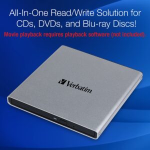 Verbatim External CD DVD Blu-ray Writer USB 3.0 M-Disc Ready - Movie playback requires playback software (not included)