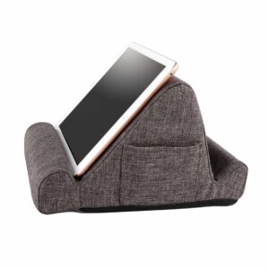 the duo multi-angle viewing stand for ipad, tablet, phone - pillow tablet stand with side pockets - portable tablet holder for travel and work from home - grey, 10 x 10 x 6.75 inches