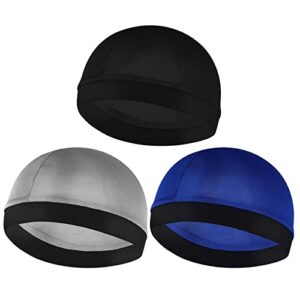 sibba 3pcs elastic band silkly wave caps for men headwraps wide strap silky feeling durag caps unisex skull caps men's skullies beanies soft breathable shower cap bath accessories