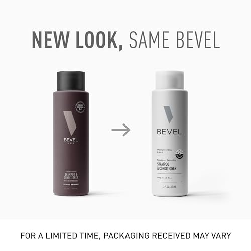 Bevel Shampoo and Conditioner for Men with Hemp Seed Oil and Biotin, 2 in 1 Strengthening Formula Conditions and Moisturizes Hair to Reduce Breakage, For Coarse, Curly and Textured Hair, 12 Oz