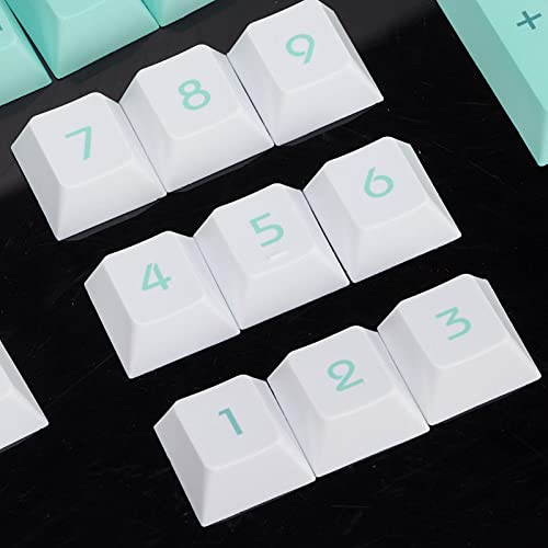 ciciglow Mint Green Replacement Keycaps, 128 Keys PBT English Layout Cute Style Keycap with Candy Pattern Elements for Universal PC Gaming Keyboard