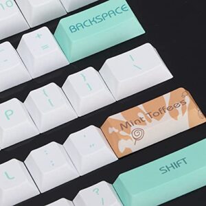 ciciglow Mint Green Replacement Keycaps, 128 Keys PBT English Layout Cute Style Keycap with Candy Pattern Elements for Universal PC Gaming Keyboard