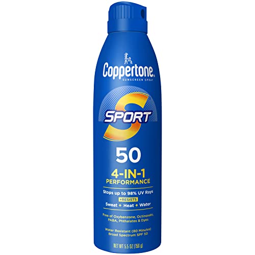 Coppertone SPORT Sunscreen Spray + Face Sunscreen SPF 50, Water Resistant Sunscreen Pack, Spray Sunscreen and Facial Sunscreen Lotion (5.5 Oz Spray + 2.5 Fl Oz Tube Bundle)