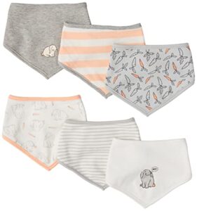 amazon essentials unisex kids' bib set, pack of 6, bunny/carrots/rugby stripe/stripe, one size