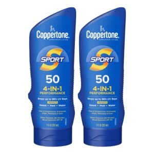 coppertone sport sunscreen spf 50 lotion, water resistant , broad spectrum bulk sunscreen pack, 7 fl oz bottle, pack of 2