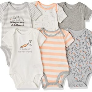 Amazon Essentials Unisex Babies' Short-Sleeve Bodysuits, Pack of 6, Multicolor/Bunny/Carrots/Rugby Stripe, 6-9 Months