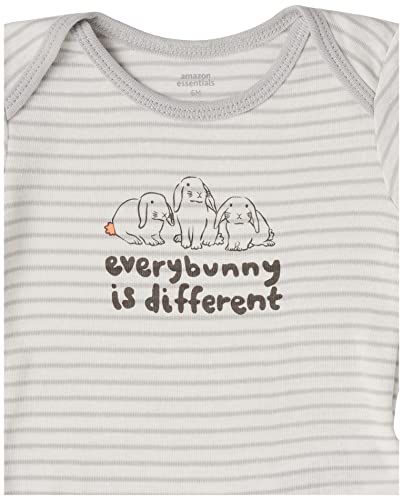 Amazon Essentials Unisex Babies' Short-Sleeve Bodysuits, Pack of 6, Multicolor/Bunny/Carrots/Rugby Stripe, 6-9 Months