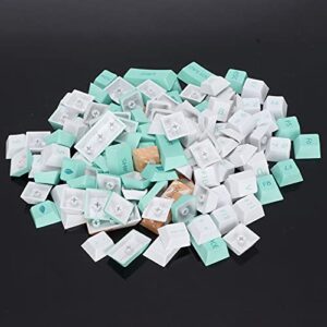 ciciglow Mint Green Replacement Keycaps, 128 Keys PBT English Layout Cute Style Keycap with Candy Pattern Elements for Universal PC Gaming Keyboard