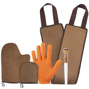 luxspire 5 piece self tanning mitt applicator kit, soft tanner mitt set with exfoliating glove, back lotion applicator, face makeup brush, mini finger face self tanner mitt for lotions, mousses,creams